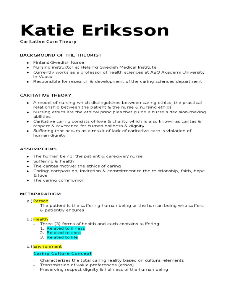 An Overview of Katie Eriksson's Caritative Care Theory and its Focus on ...