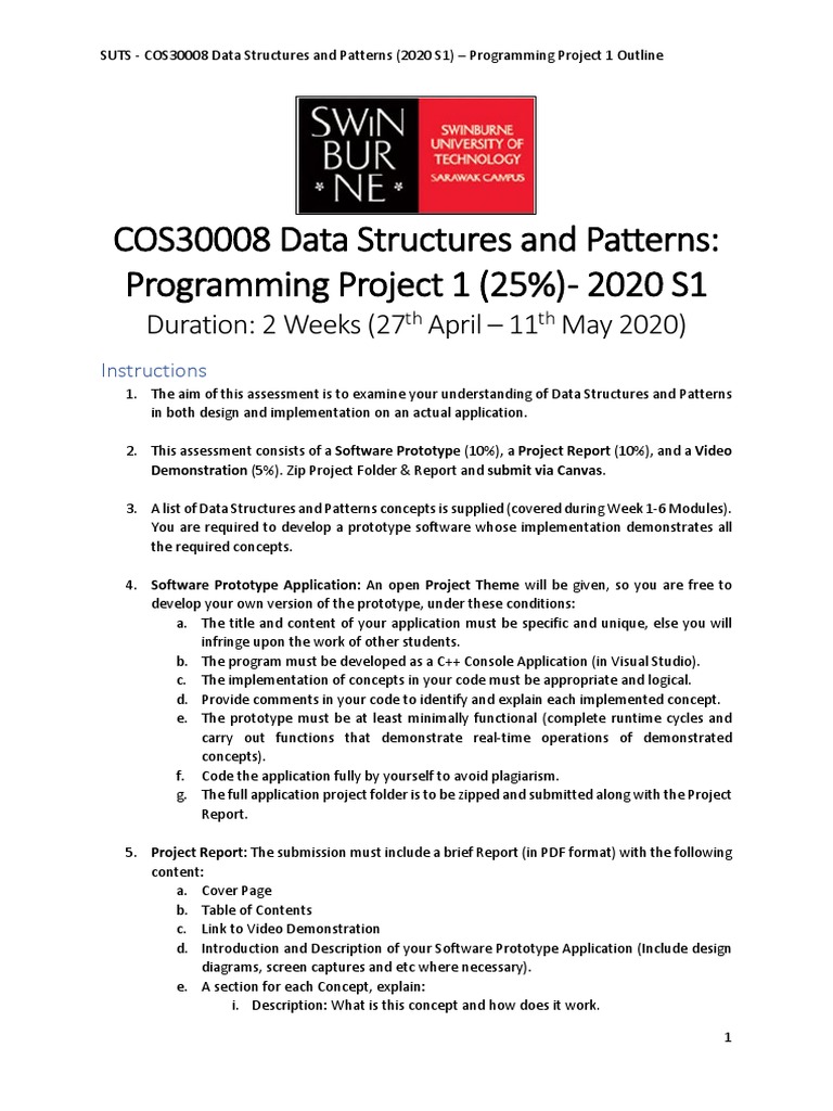 COS30008 Programming Project 1 - 2020S1 | PDF | Prototype | Computer Programming