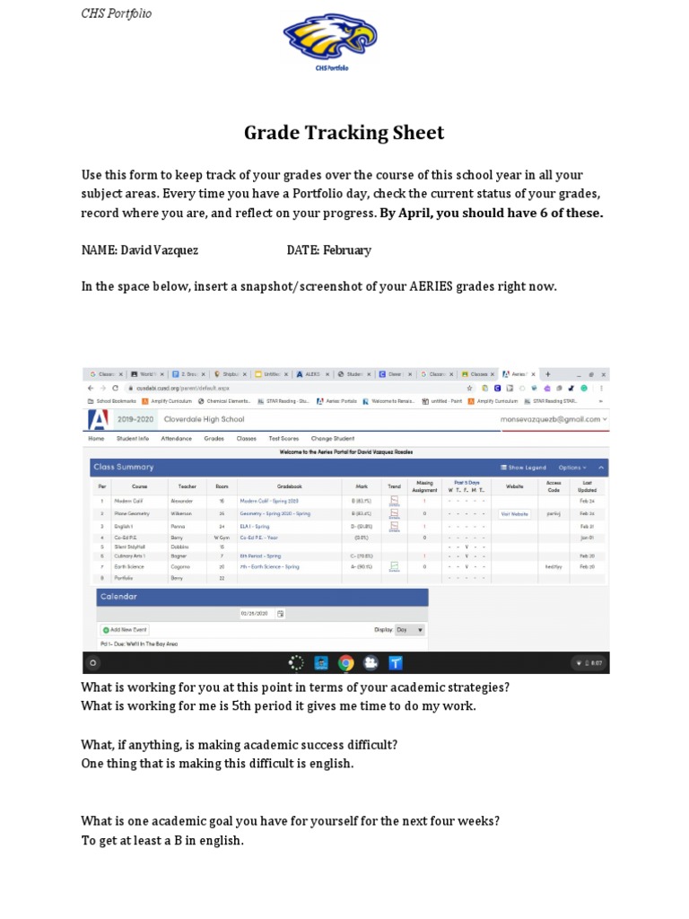 Grade Tracking Sheet 2 | PDF