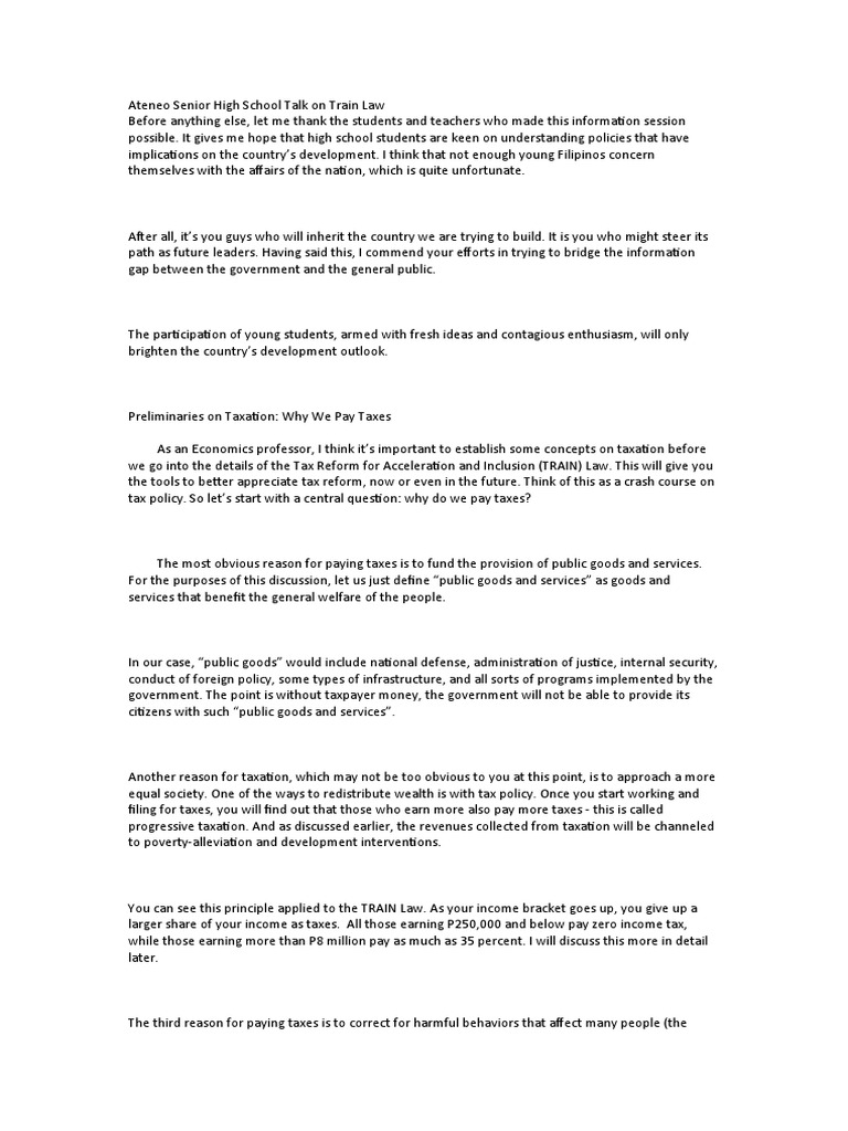 Train Law Recommendation | PDF | Tax Bracket | Value Added Tax