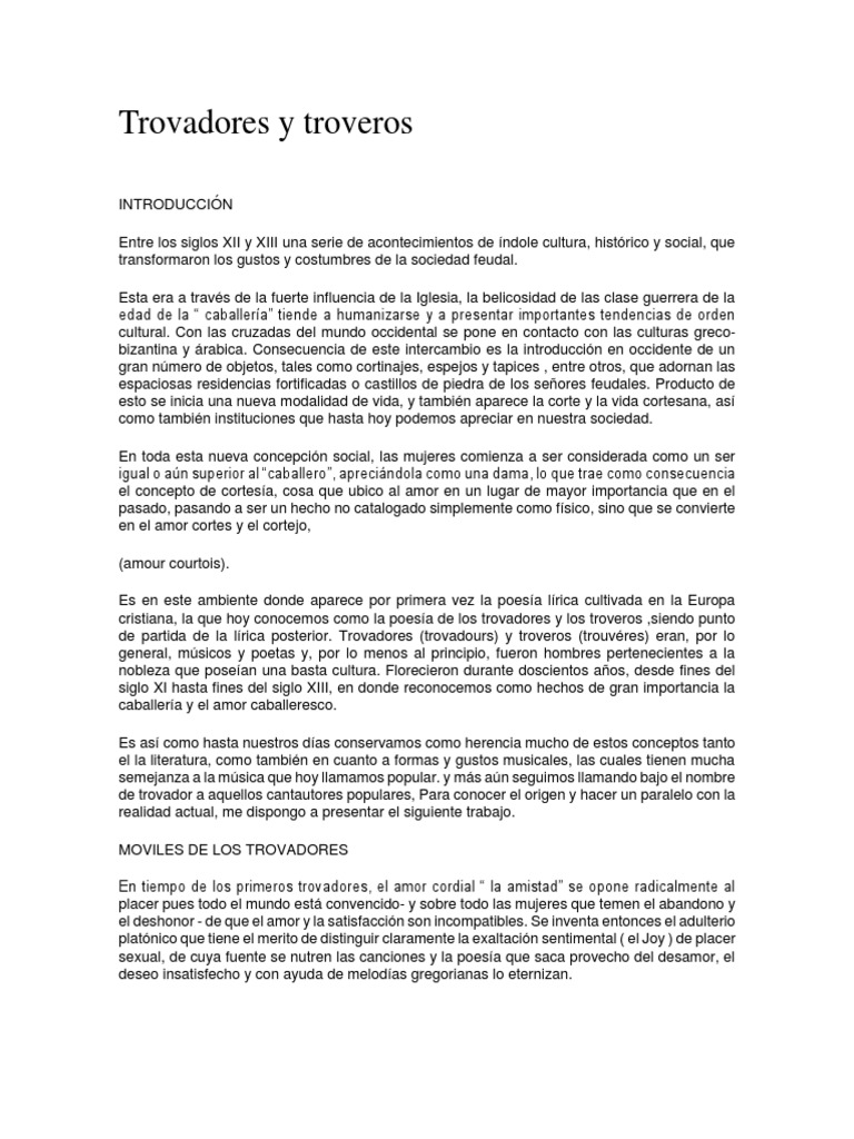 Trovadores y Troveros Historia 1 | PDF | Poesía | Flauta