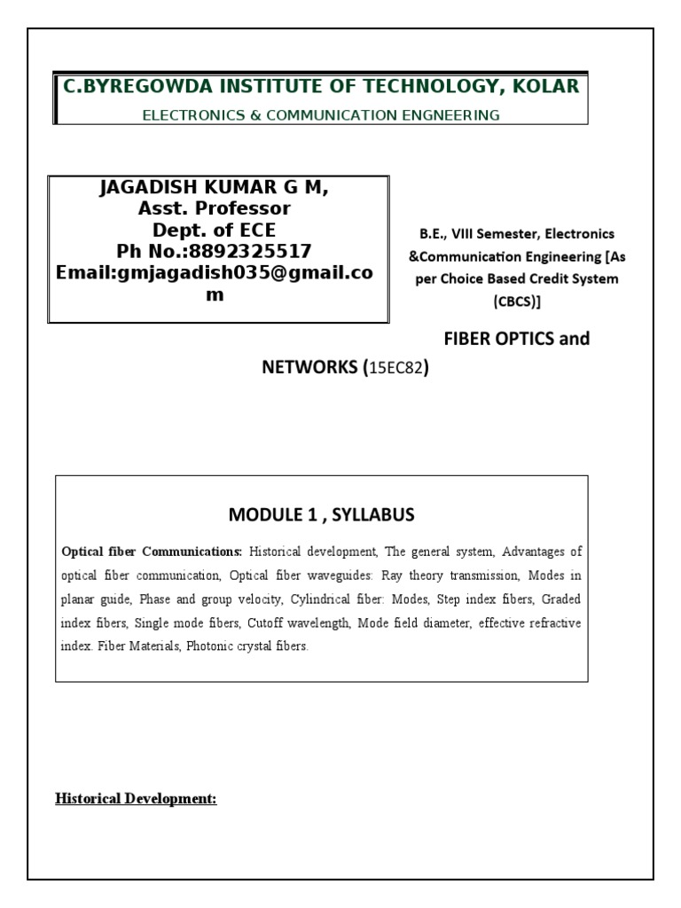CBIT ECE Fiber Optics and Networks Module 1 Syllabus | PDF | Detector (Radio) | Communications ...