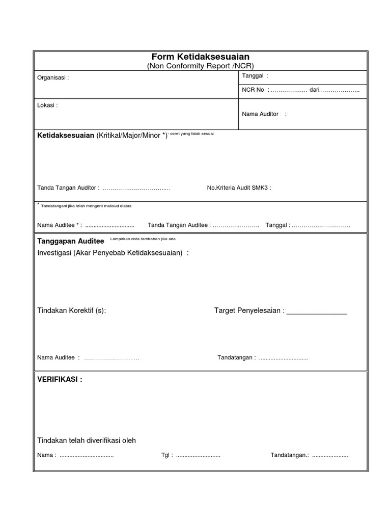Contoh Form NCR Kosong | PDF | Hukum