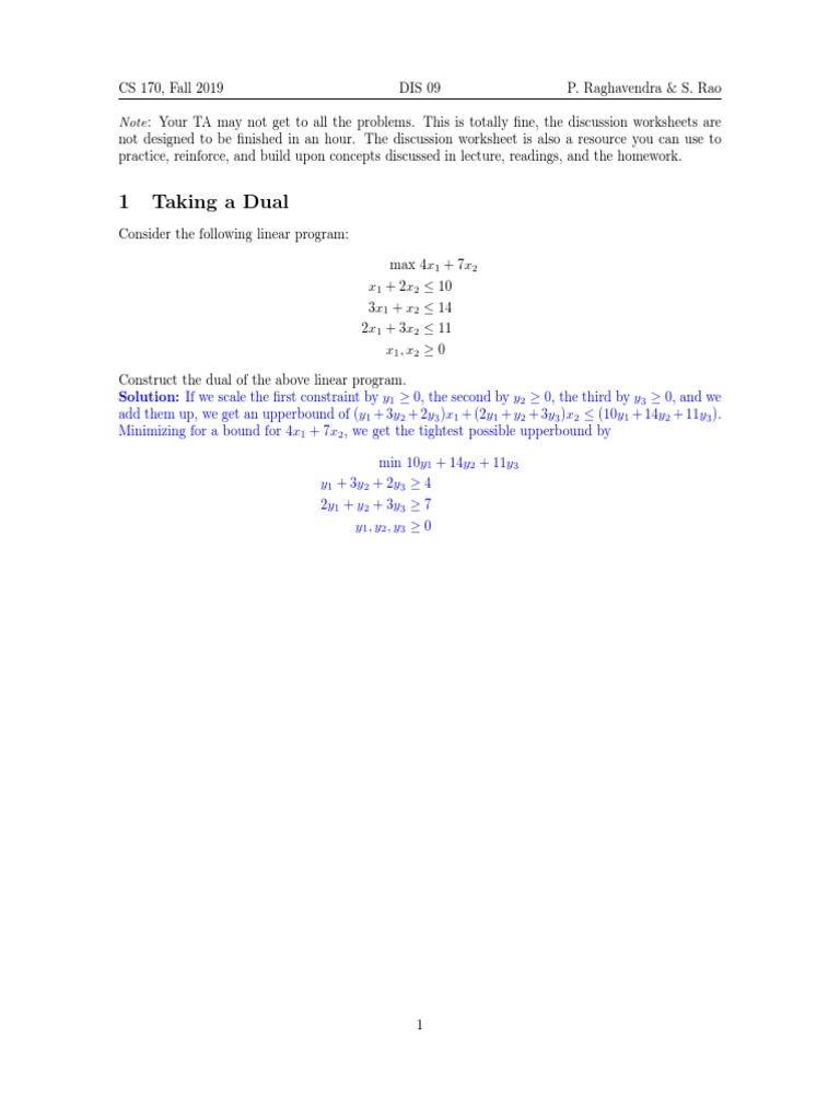 Dis09 Sol PDF | PDF | Linear Programming | Graph Theory
