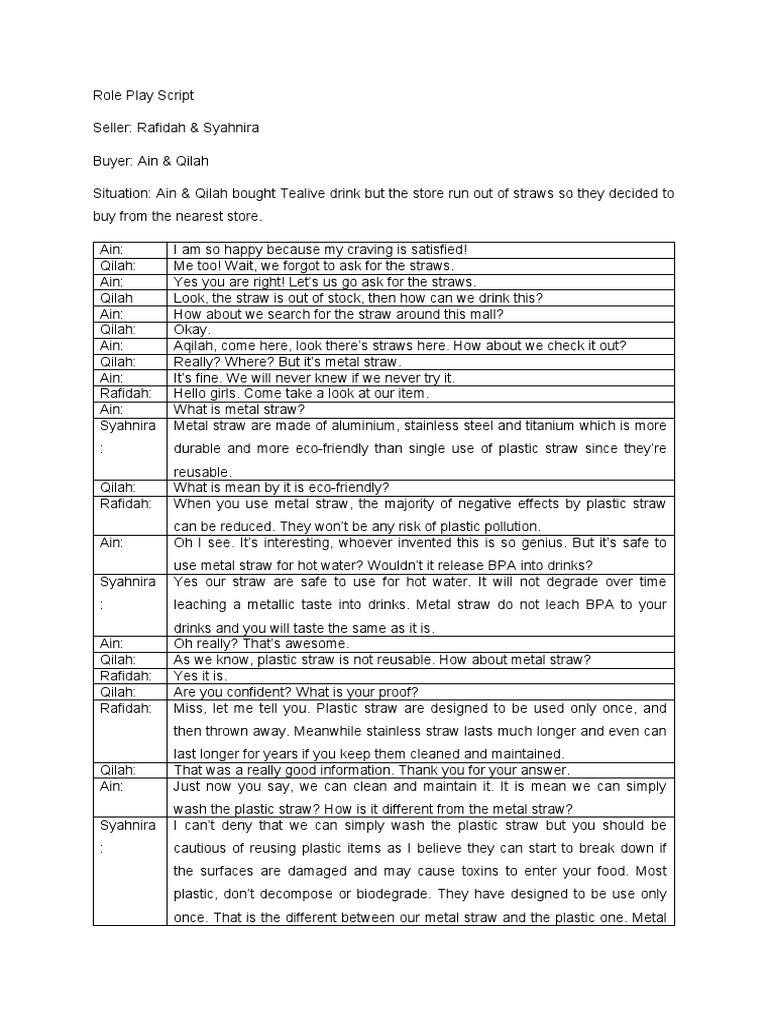 Role Play Script | PDF | Reuse | Plastic