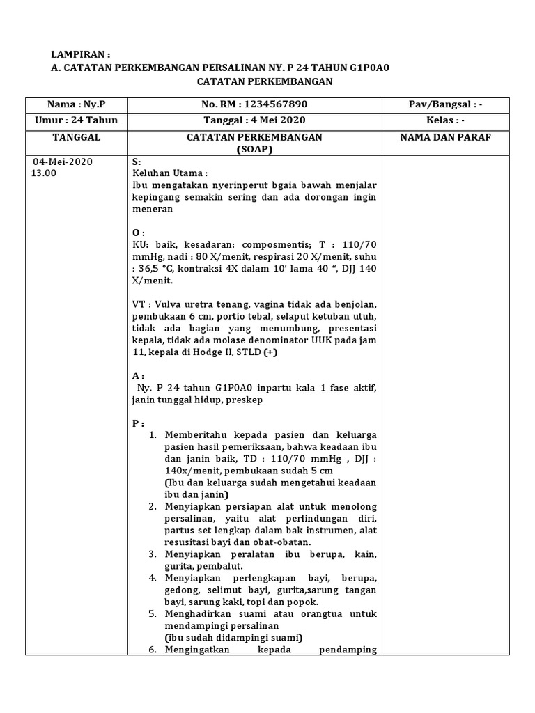 Format Catatan Perkembangan Dan Pengawasan Persalinan NY P | PDF