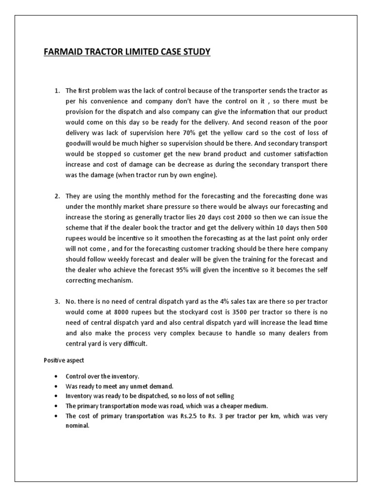 Farmaid Tractor Limited Case Study | PDF | Tractor | Marketing