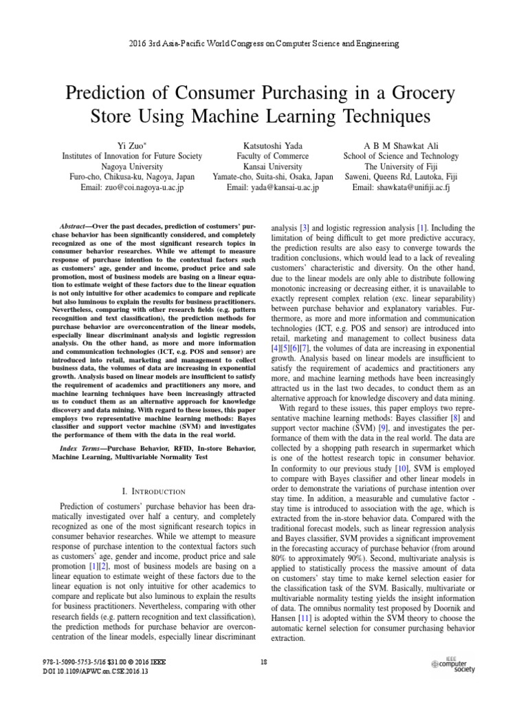 Predict of Consumer Purchasing in A Grocery Store Using Machine ...