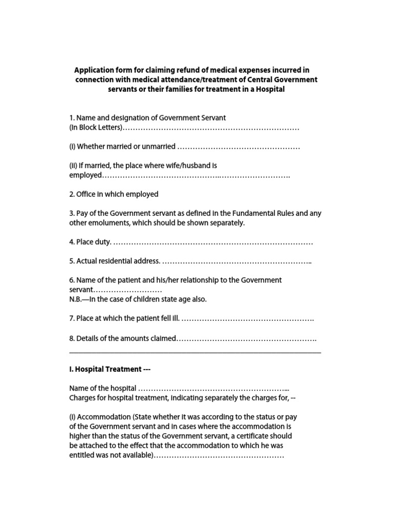 Proforma For Claiming Refund of Medical Expenses - 1 - Split - 1 | PDF ...