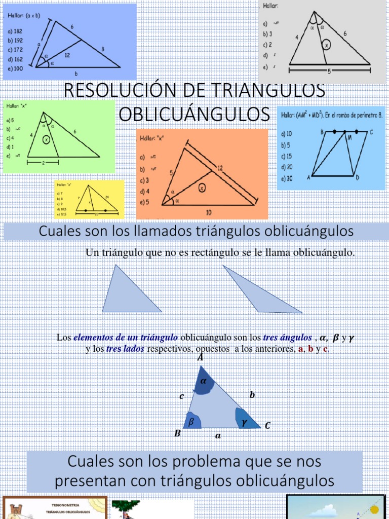 Resolución de Triangulos Oblicuángulos PDF | PDF | Triángulo | Geometría euclidiana