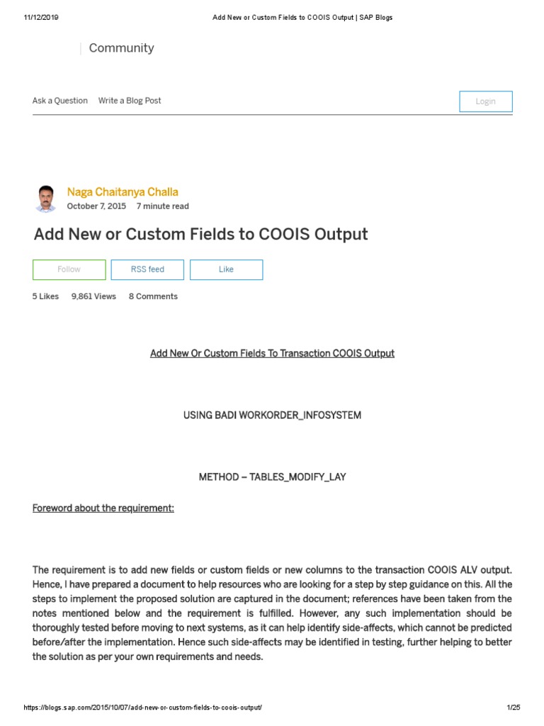 Add New or Custom Fields To COOIS Output - SAP Blogs | PDF | Interface (Computing) | Parameter ...