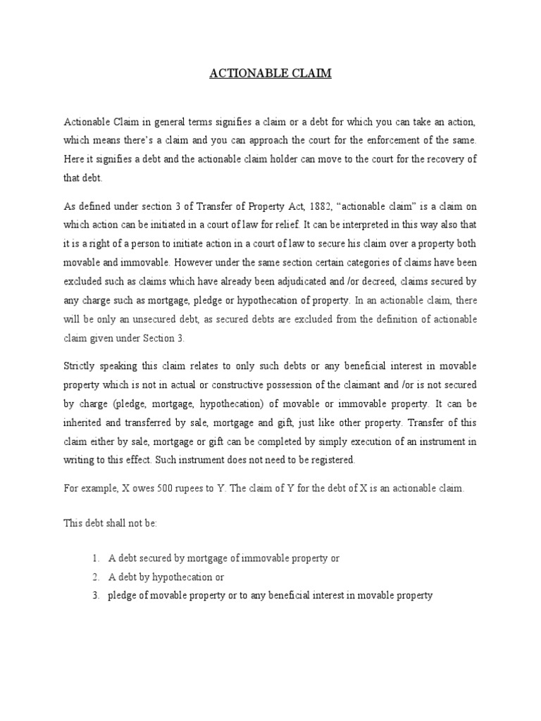 Actionable Claim | PDF | Mortgage Law | Loans