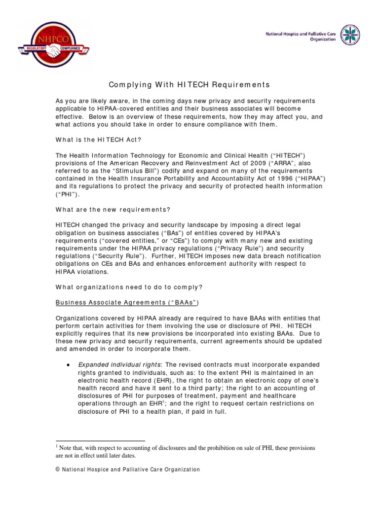 Complying With HITECH Requirements: What Is The HITECH Act? | PDF ...