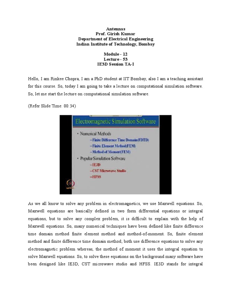 Antennas Prof. Girish Kumar Department of Electrical Engineering Indian ...
