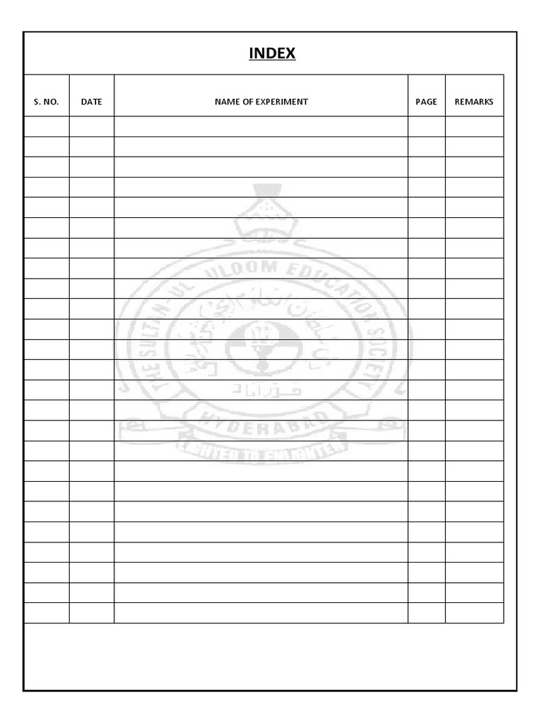 Index: S. NO. Date Name of Experiment Remarks | PDF
