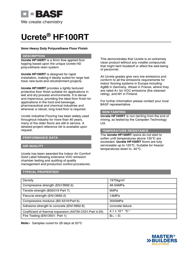 Basf Ucrete hf100rt Tds | PDF | Volatile Organic Compound | Flooring