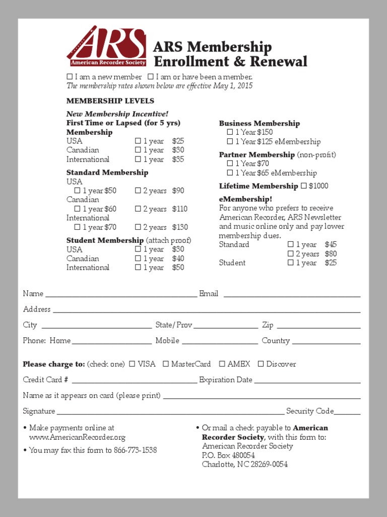 ARS Membership Enrollment Form | PDF | Mail | Internet Privacy