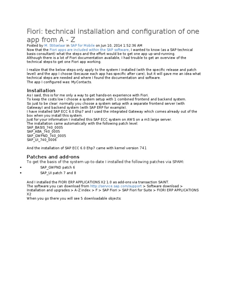 Fiori Technical Installation And Configuration Of One App From A Z Pdf Application