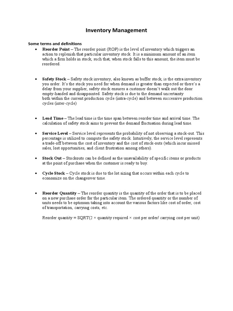Inventory Management: Some Terms and Definitions | PDF | Standard ...