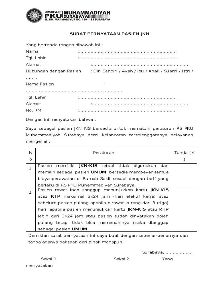 Surat Pernyataan Pasien JKN | PDF
