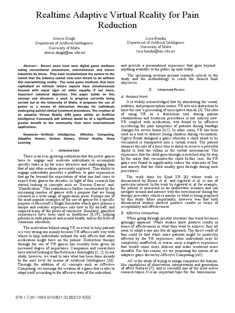 Paper About Adaptive Virtual Reality | PDF | Virtual Reality | Affect ...