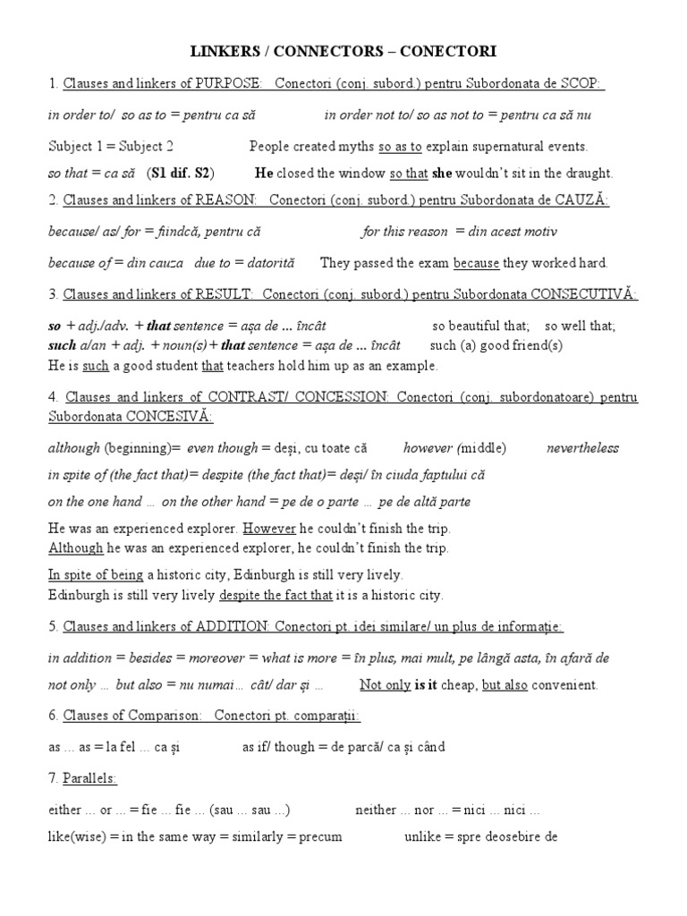 Linkers / Connectors - Conectori | PDF | Language Arts & Discipline