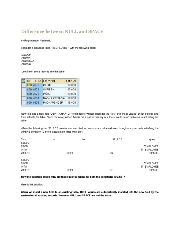 Diff BTW Null & Space | PDF | Information Technology Management | Science And Technology