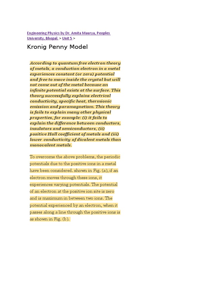 Kronig Penny Model: Engineering Physics by Dr. Amita Maurya, Peoples ...