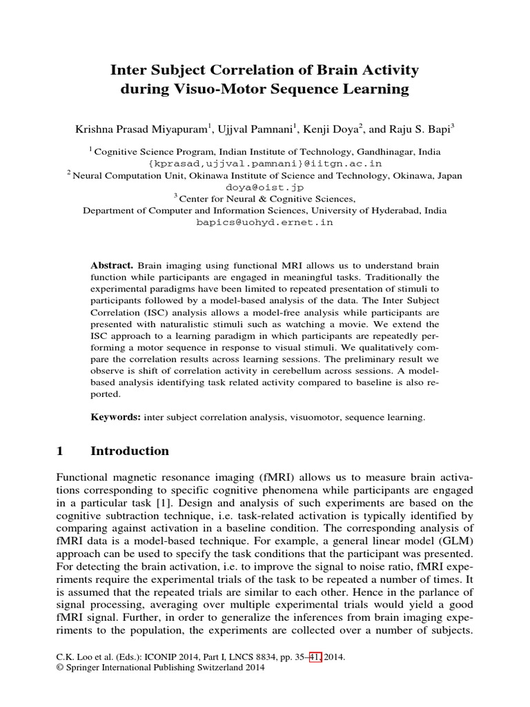 Inter Subject Correlation of Brain Activity During Visuo-Motor Sequence ...