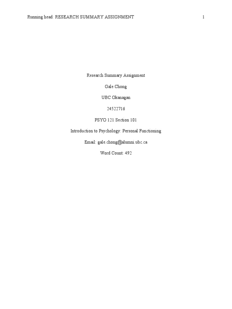 Research Summary Assignment | PDF | Sibling | Risk
