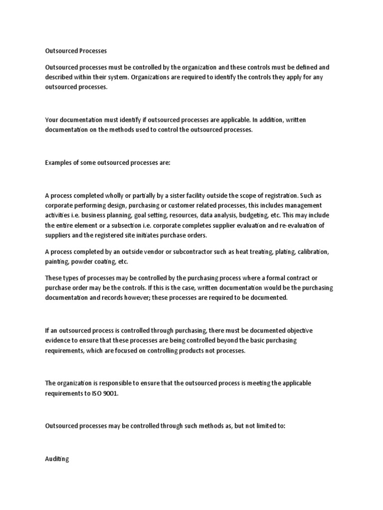 Outsourced Processes 9001 2015 | PDF | Outsourcing | Audit