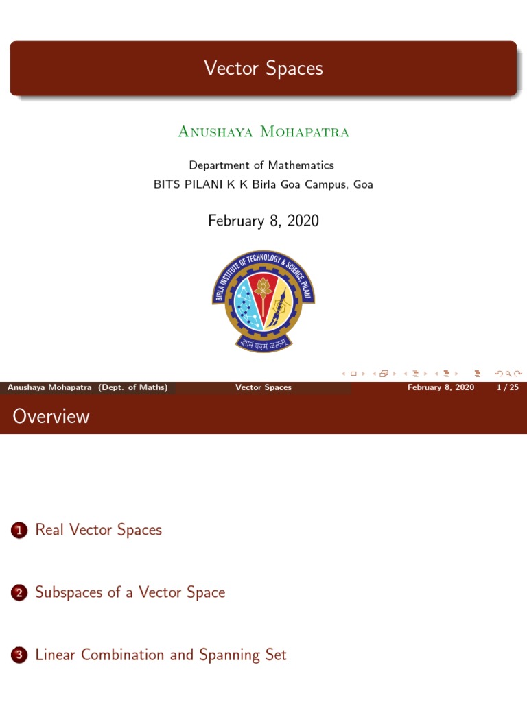 Vector Spaces and Subspaces | PDF | Linear Subspace | Vector Space