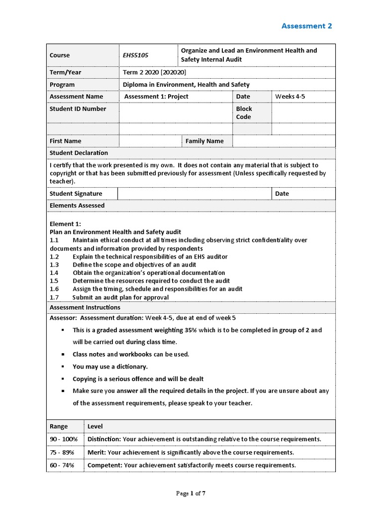 Asmt 1 Ehs 5105 202020 | PDF | Internal Audit | Audit