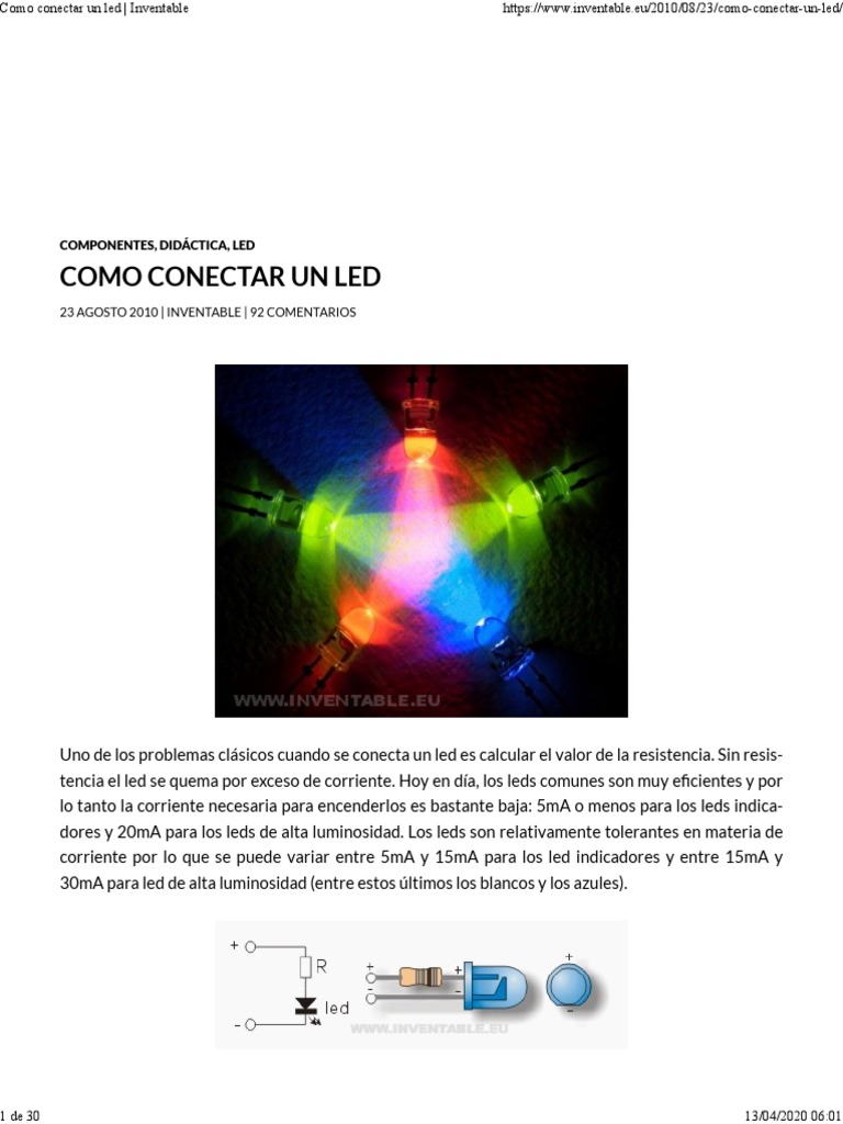 Como Conectar Un Led Inventable | PDF | Diodo emisor de luz | Resistencia Eléctrica y Conductancia