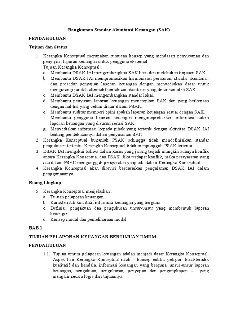 Rangkuman Standar Akuntansi Keuangan (SAK) Pendahuluan Tujuan Dan ...