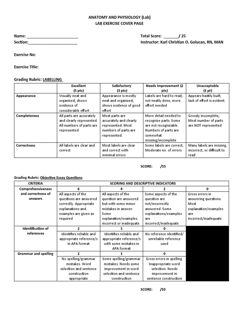 Ana Lab Rubric Final | PDF | Rubric (Academic) | Human Communication