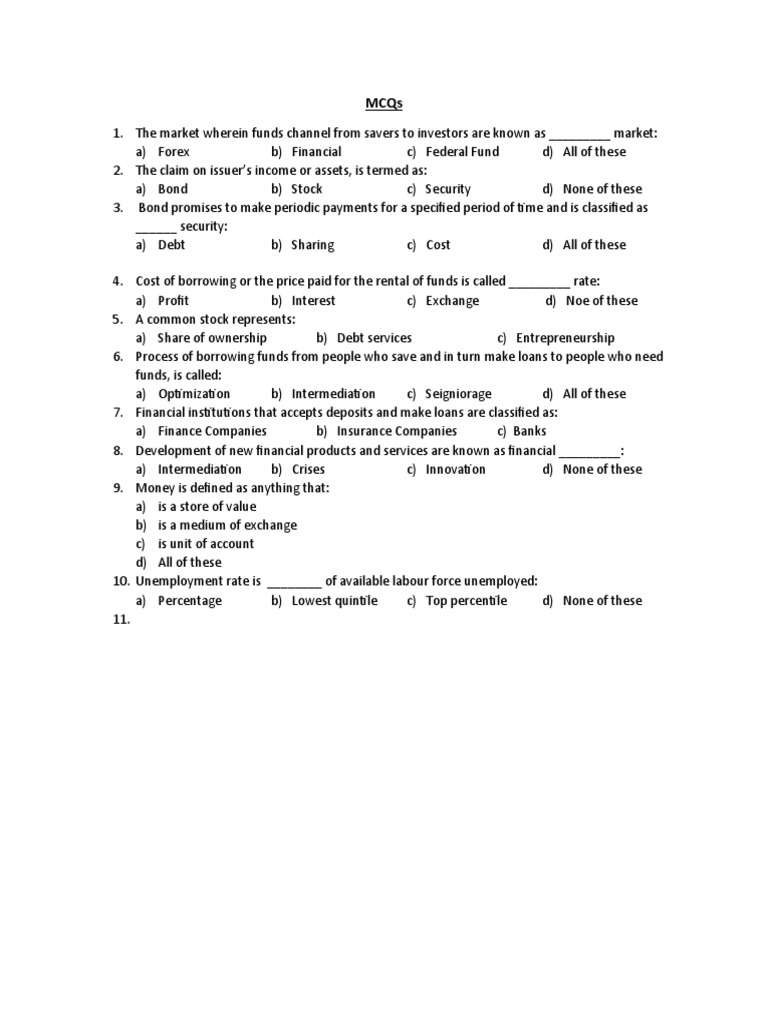 Multiple Choice Questions Assessing Knowledge of Key Financial Concepts ...