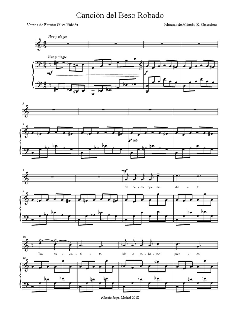 Cancion Del Beso Robado-Ginastera | PDF