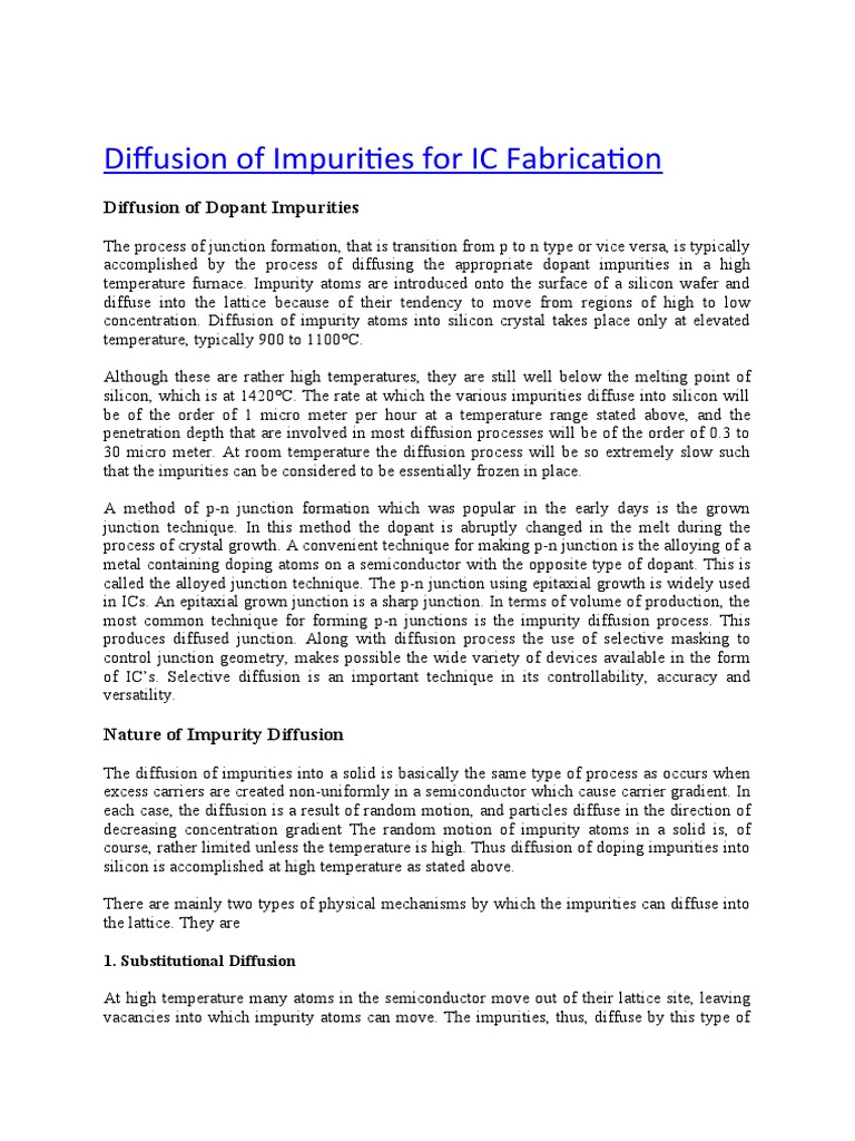 IC Fabrication: Impurity Diffusion | PDF