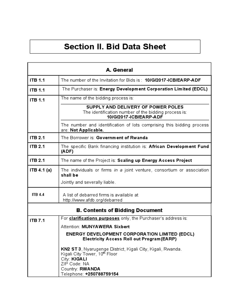 Section II. Bid Data Sheet: A. General | PDF | Specification (Technical Standard) | Prices
