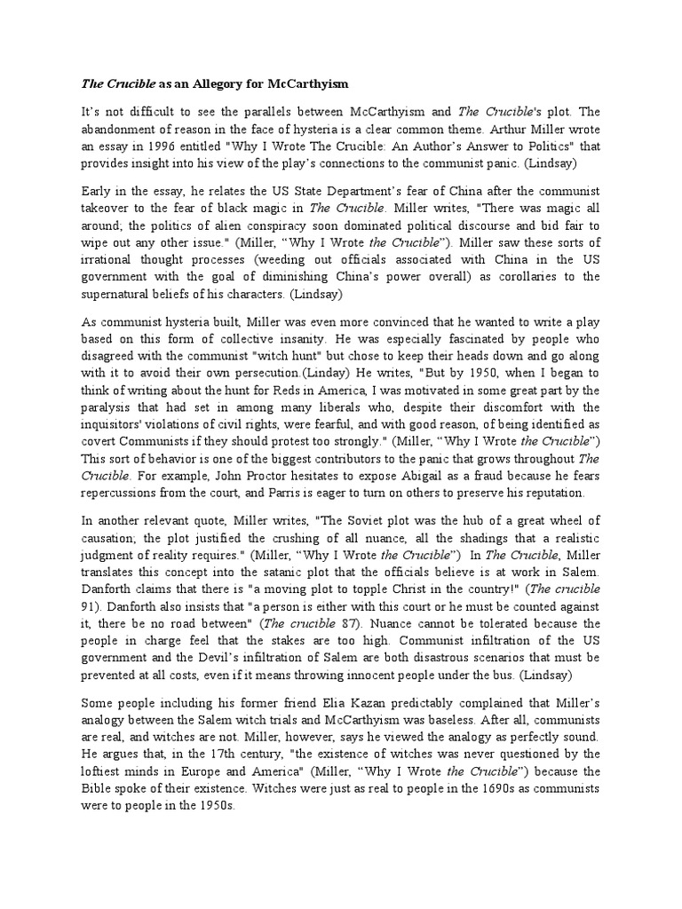 The Crucible As An Alegory To McCarthyism | PDF