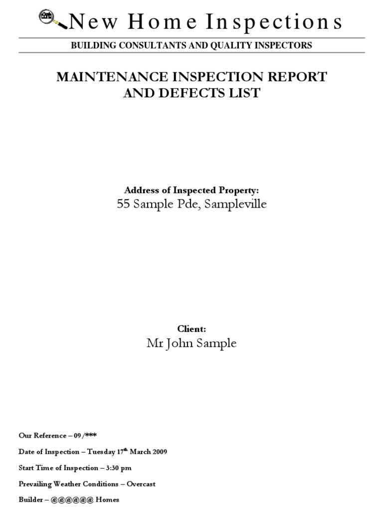 Defects Inspection Sample Report | PDF | Door | Masonry