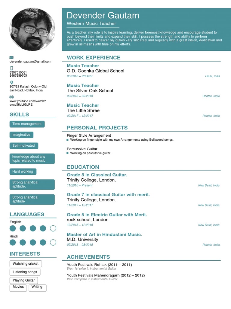 Devender Gautam: Work Experience | Download Free PDF | Music Education | Behavior Modification