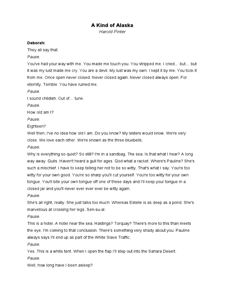 A Kind of Alaska Deborah Monologue by Harold Pinter | PDF