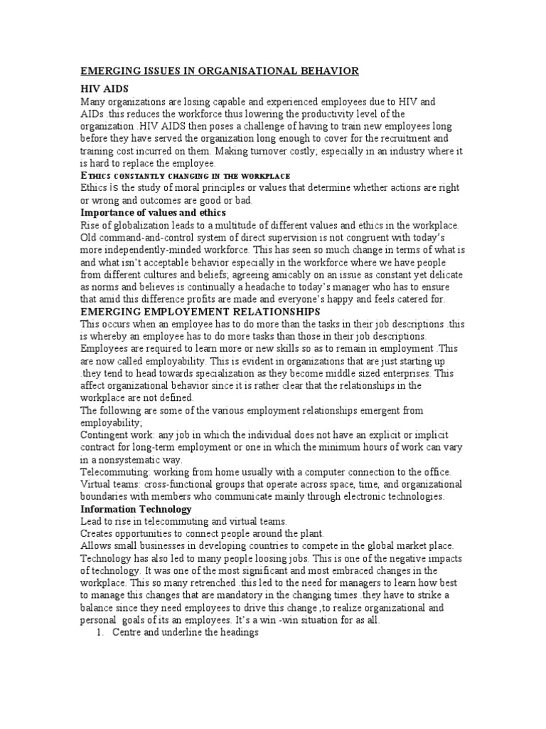 Emerging Issues in Organizational Behavior | PDF | Telecommuting ...
