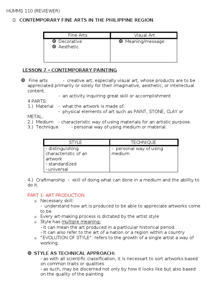 Humms 110 Reviewer | PDF | Fine Art | Paintings