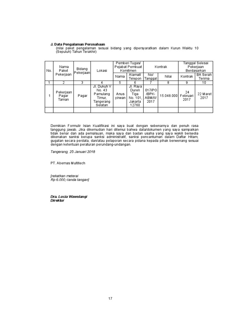 Data Pengalaman Perusahaan | PDF