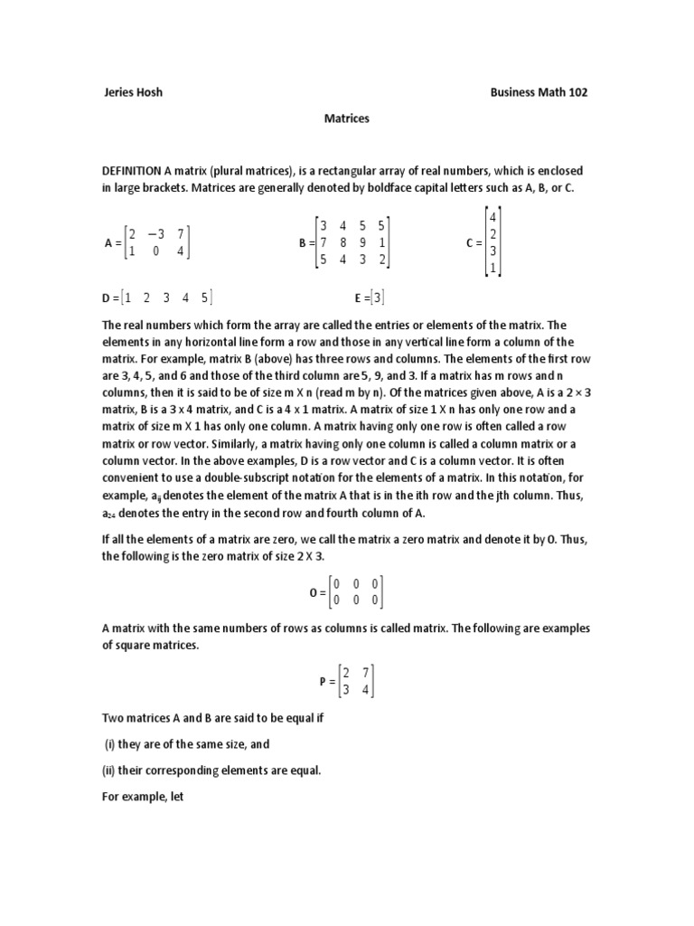 Understanding Matrices and Their Uses | PDF | Matrix (Mathematics ...