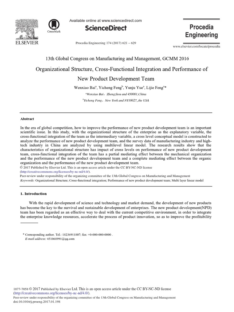 Organizational Structure Cross Functional Integration and Performance ...