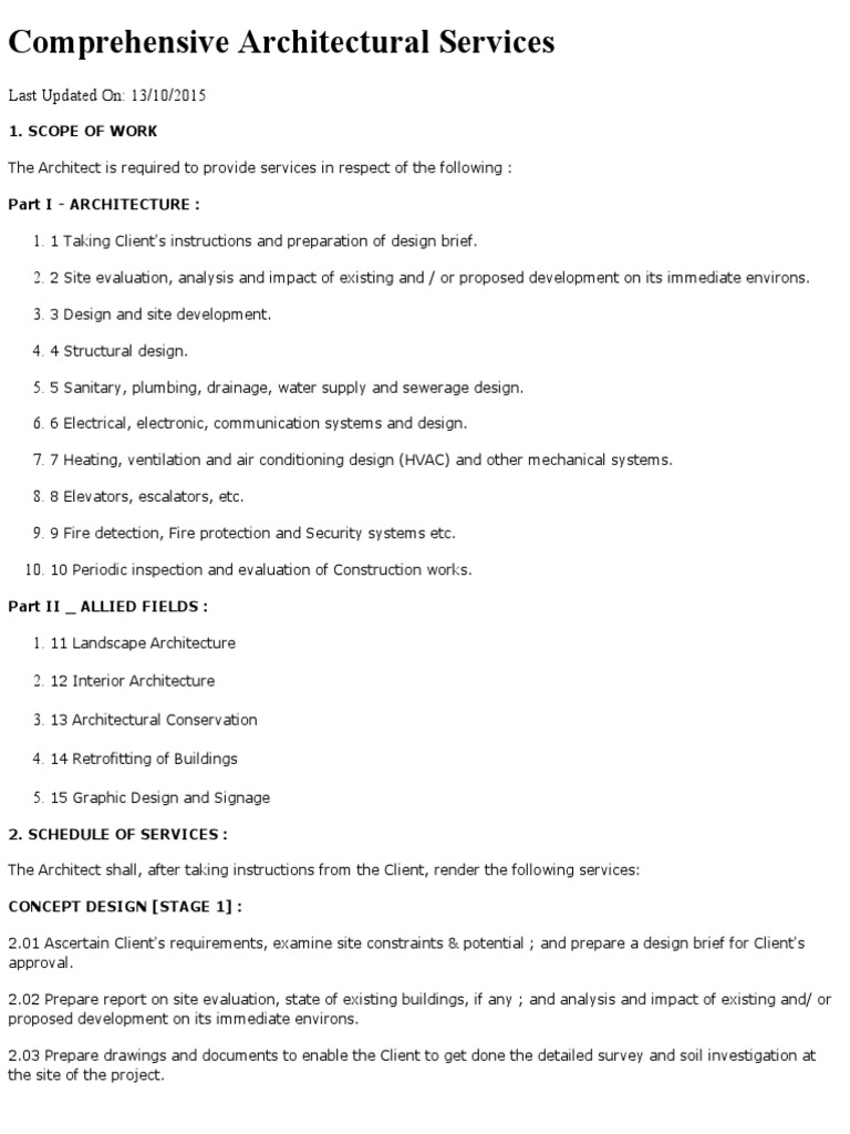 Comprehensive Architectural Services | PDF | Architect | Indemnity